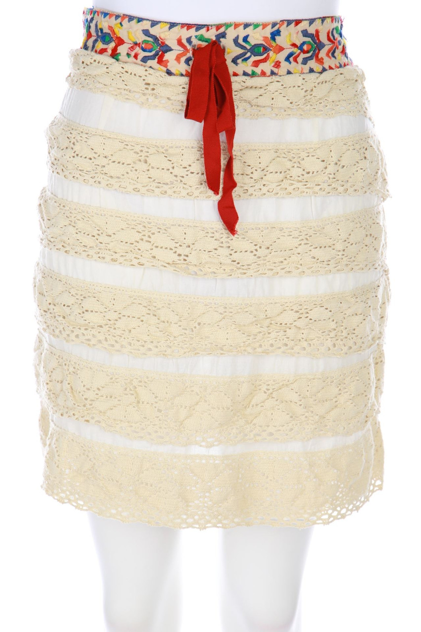 ANNA SUI - Skirt, Boho Style with Crochet Knit Details - L